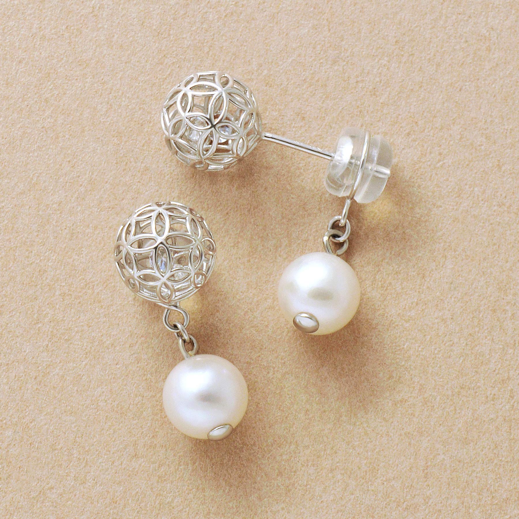 [Pannier] 14K/10K Akoya Pearl Flower Pattern Earrings (White Gold ...